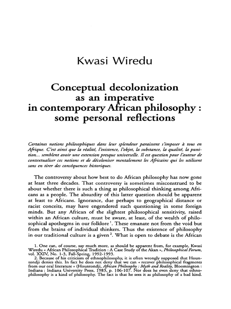 Conceptual Decolonization As An Imperative in Contemporary African Philosophy Some Personal ...