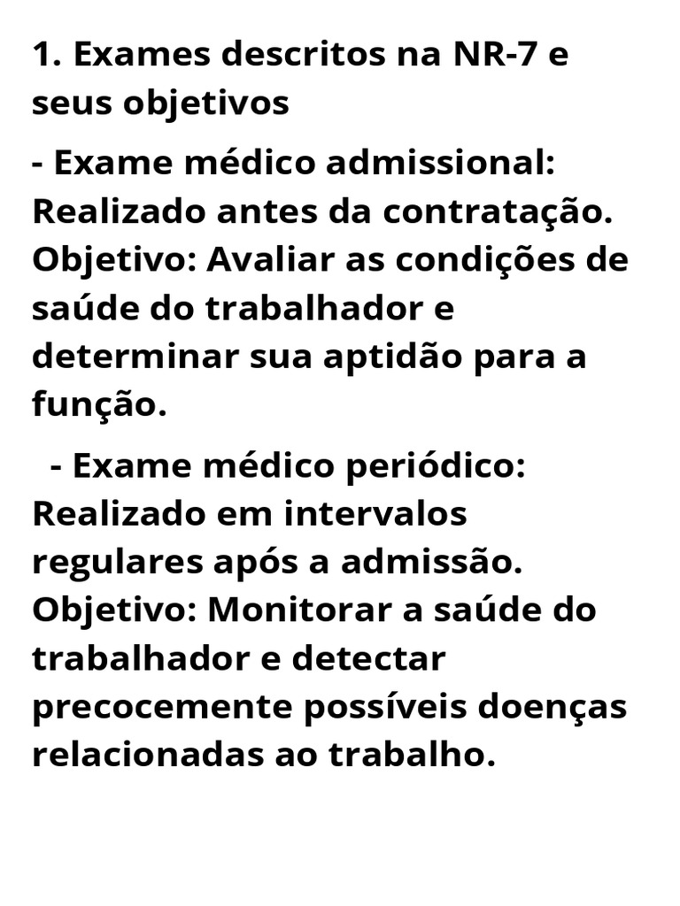 Exames Descritos Na NR-7 e Seus Objetivos - 20241105 - 080132 - 0000 | PDF