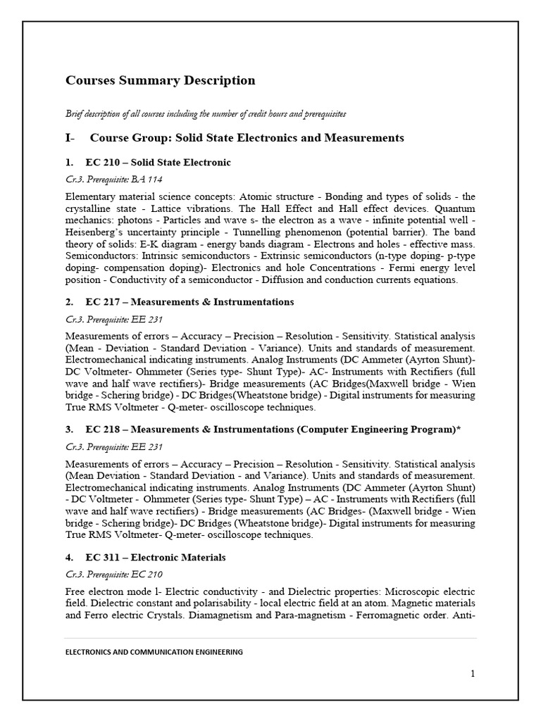Courses Summary Description | PDF | Antenna (Radio) | Modulation