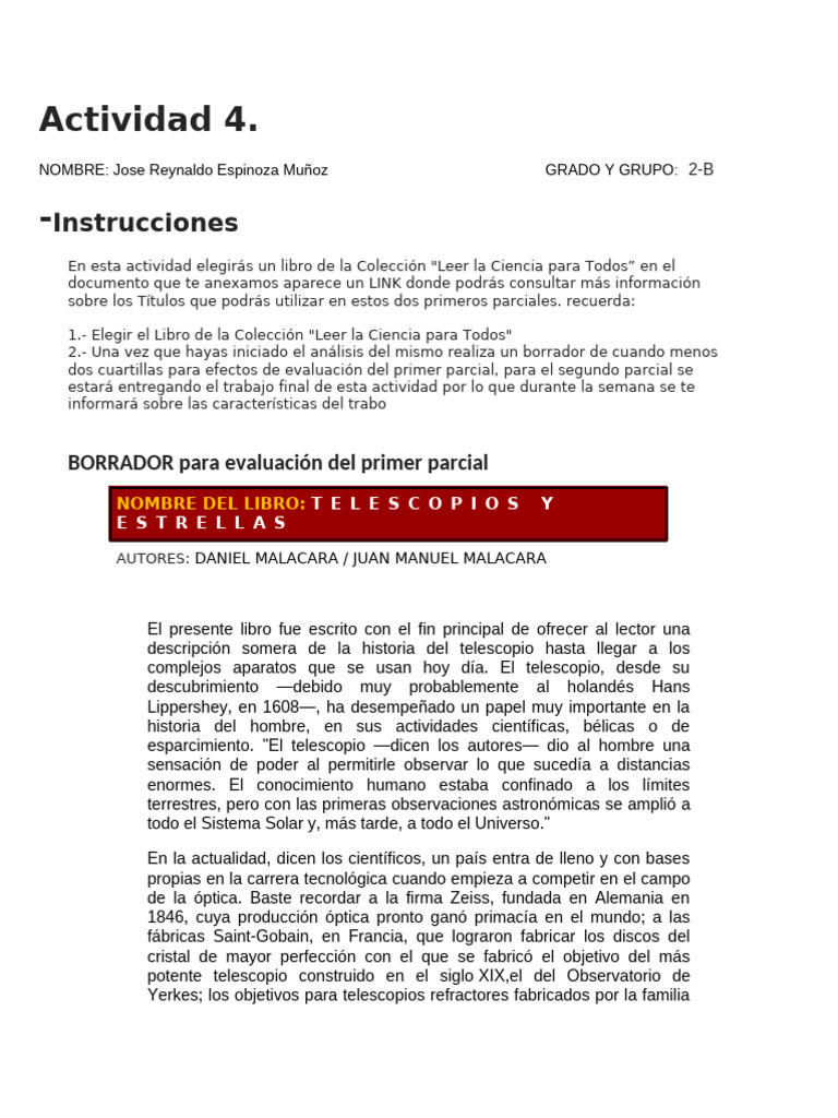 Actividad 4 Borrador (Doc. El Bueno) | PDF | Óptica