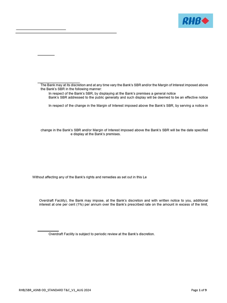 RHB NonProperty Financing Overdraft | PDF | Banks | Overdraft
