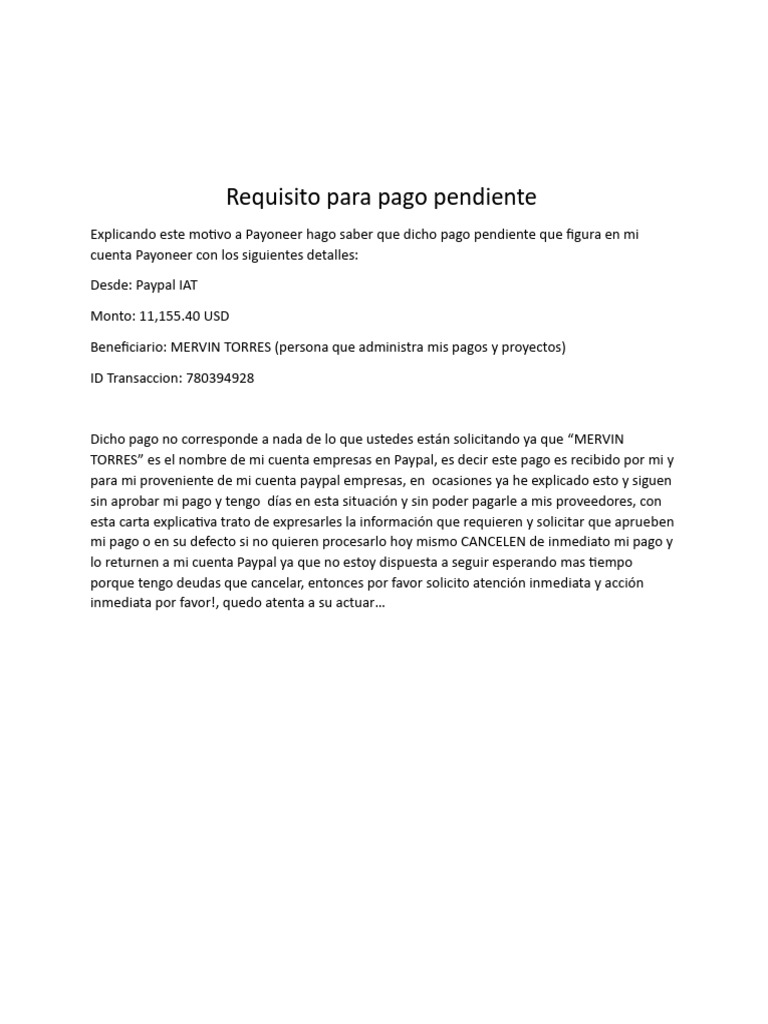 Requisito para Pago Pendiente | PDF