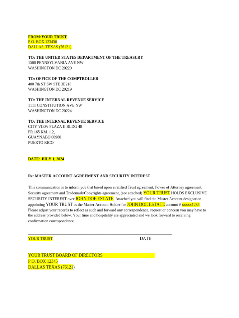 Irs, Treasury, Comptroller Cover Letter | PDF