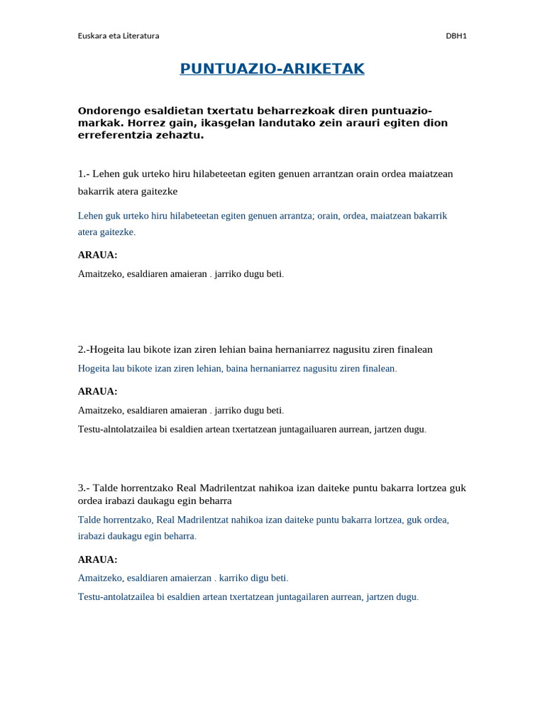 PUNTUAZIO MARKAK - ARIKETA ETA ARAUAK LANTZEN - Docx Fitxategiaren ...