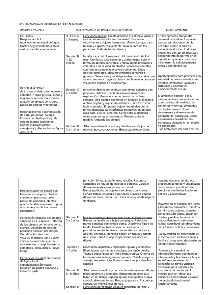 4.PROGRAMA PARA DESORROLLAR LA EFICIENCIA VISUAL. Cuadro de Funciones | PDF | Dibujo | Percepción