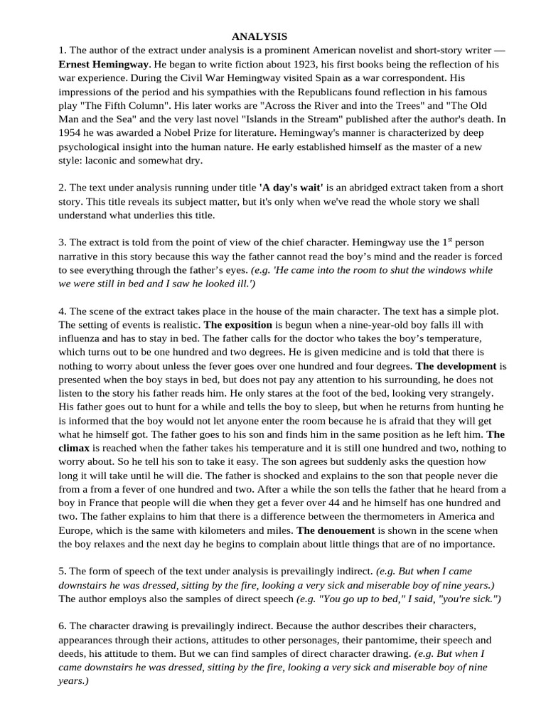 Analysis | PDF | Grammatical Tense | Ernest Hemingway