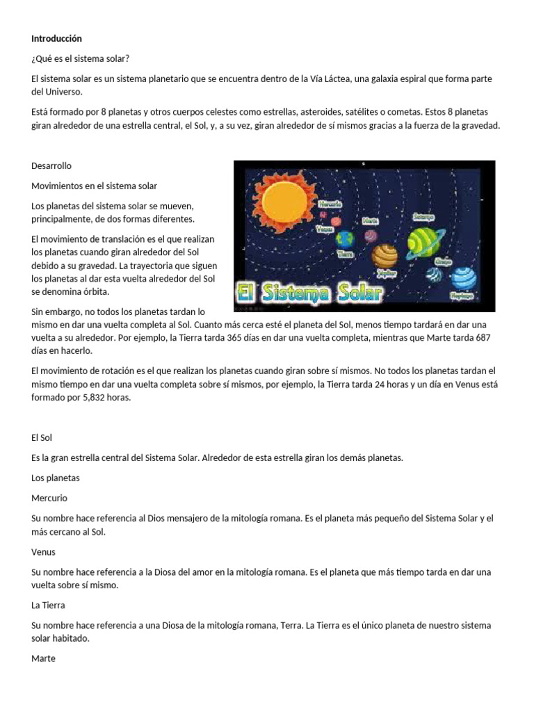 Introducción y conclusión del sistema solar | PDF | Planetas | Sistema ...
