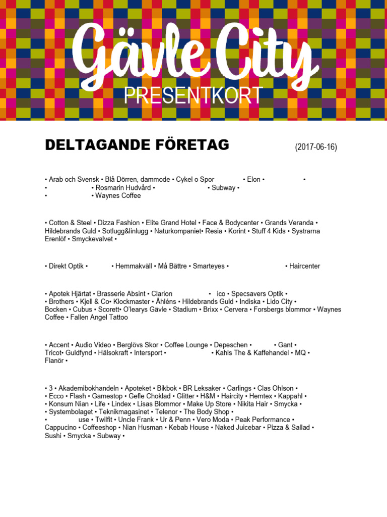 Presentkort Deltagande Foretag | PDF