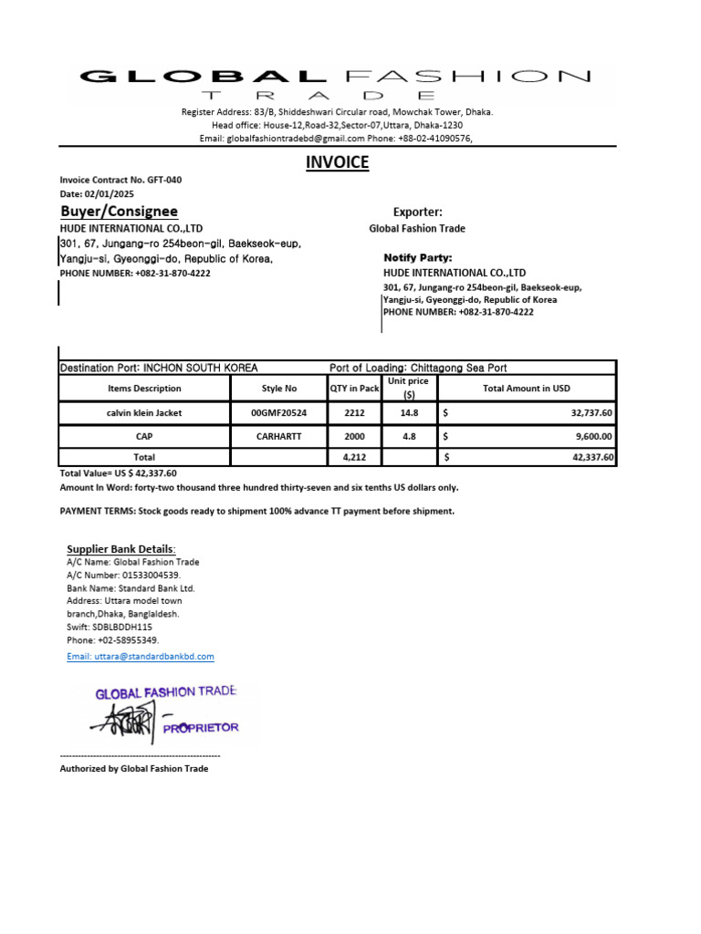 INVOICE CK JACKET WITH CARHARTT CAP (1) | PDF | Invoice | Economies