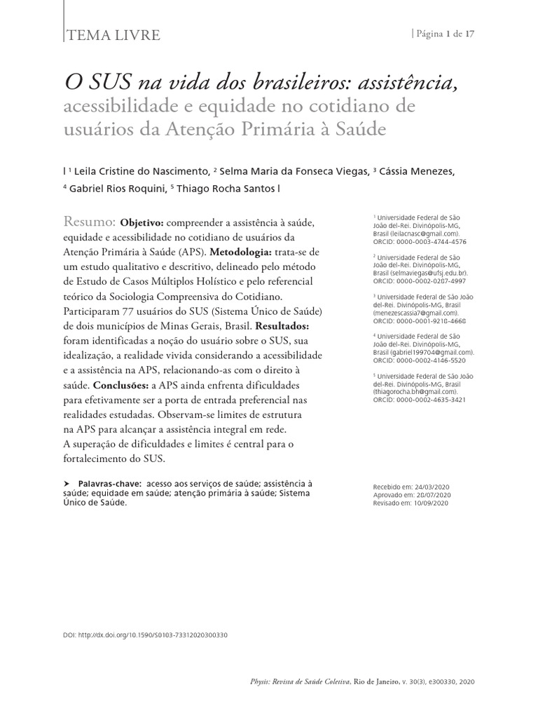 O SUS Na Vida Dos Brasileiros - Assistência, Acessibilidade e Equidade ...