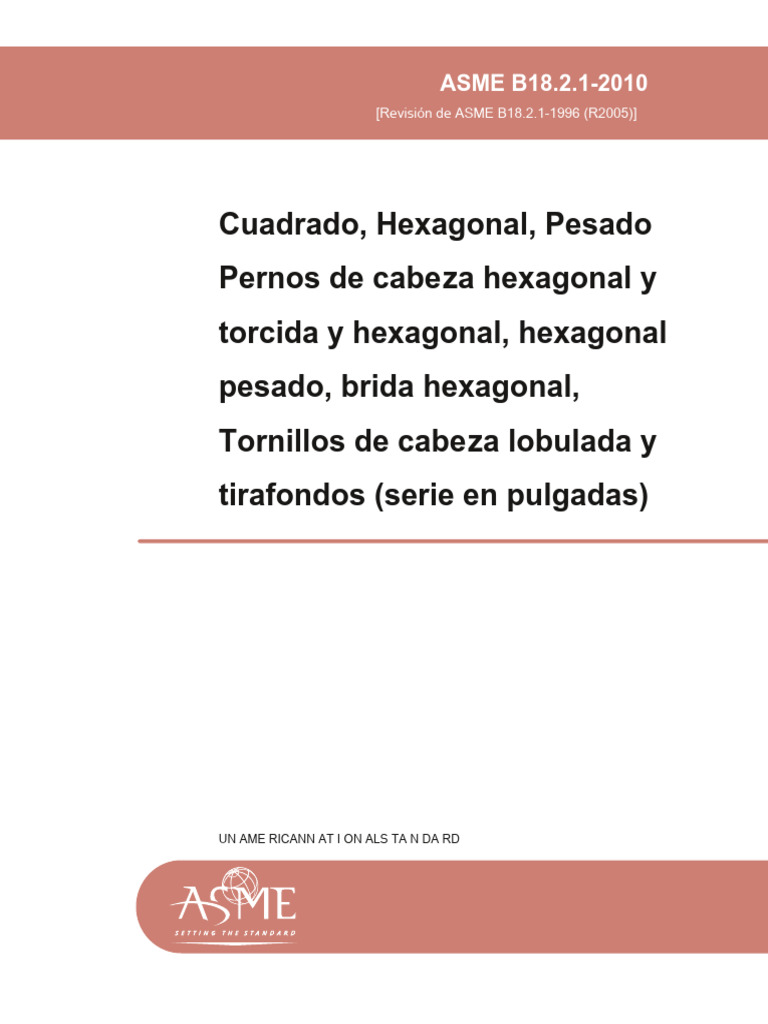ASME B18.2.1 Pernos - En.es | PDF | Tornillo | Estandarización