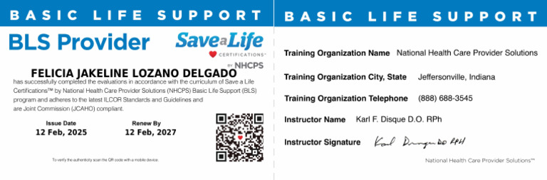 Bls Basic Life Support Certification Course Card | PDF