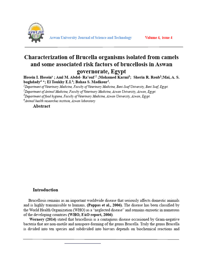 Characterization of Brucella Organisms Isolated From Camels and Some ...