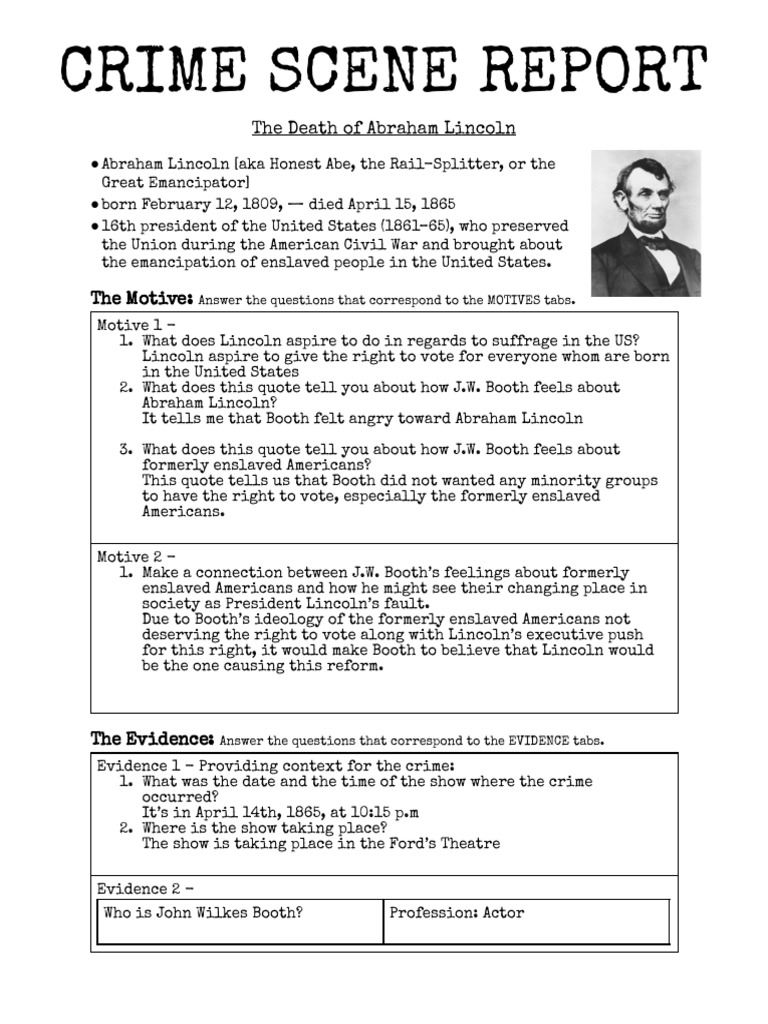 Ye Yint Hmine - CSI - The Death of Abraham Lincoln CRIME SCENE REPORT | PDF
