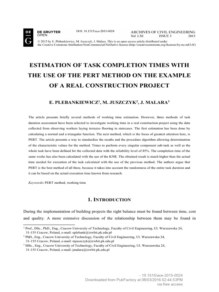 Estimation of Task Completion Times With The Use O | PDF | Normal ...
