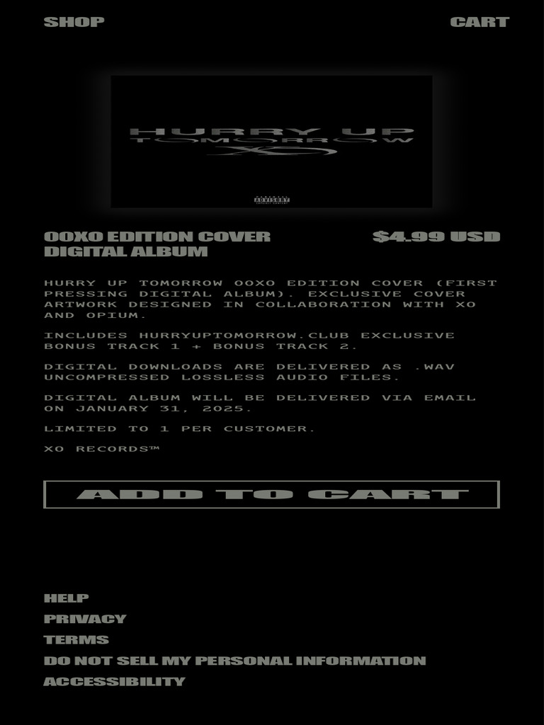 00xo Edition Cover Digital Album - Hurry Up Tomorrow | PDF