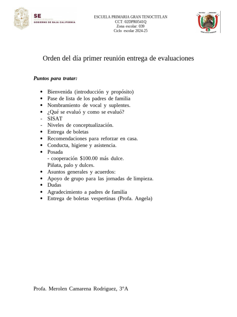 Orden Del Dia 3roa | PDF
