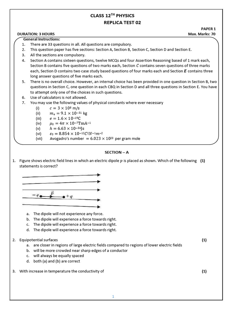 12th PHYSICS REPLICA TEST 02 | PDF | Photoelectric Effect | Electron
