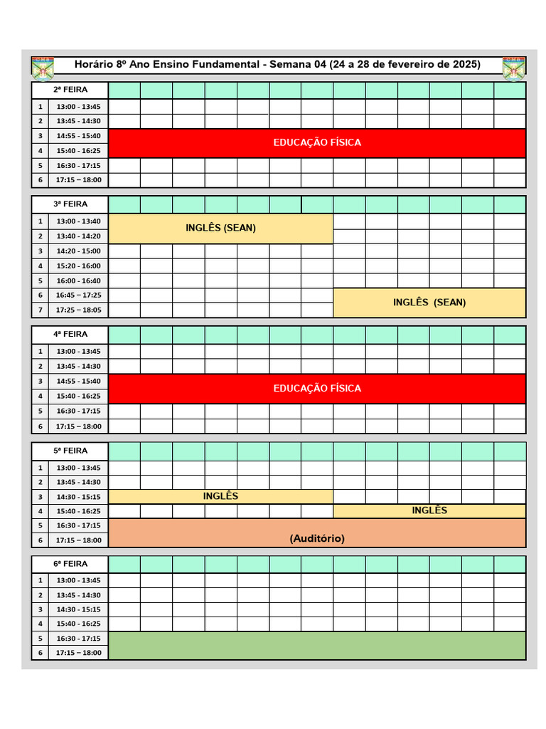 8th Grade Weekly Schedule February 2025 | PDF