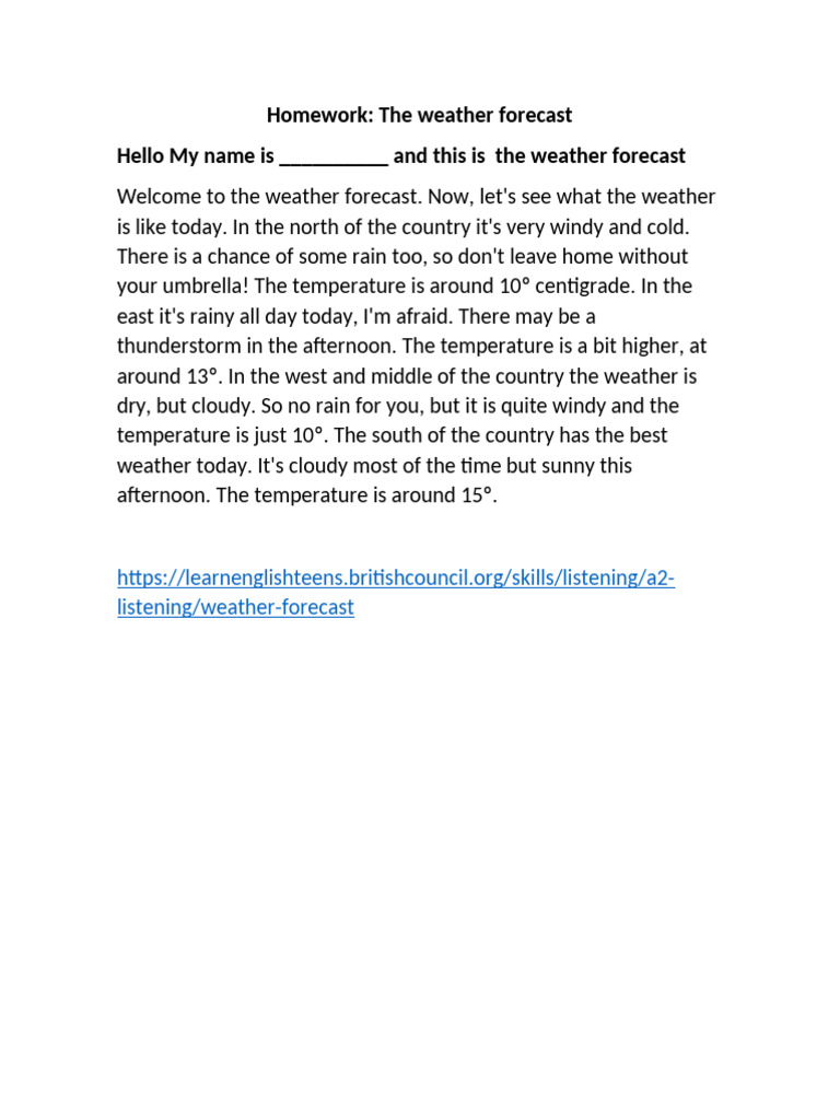 Homework The Weather Forecast | PDF