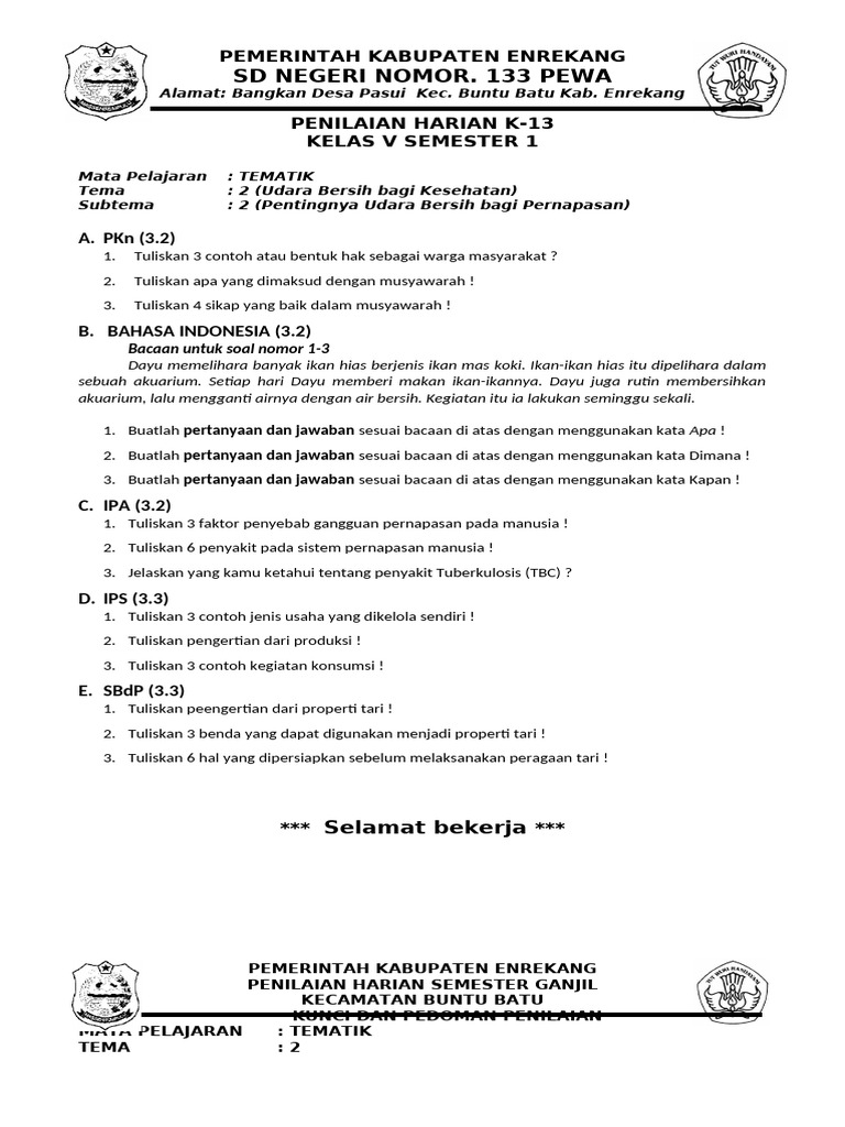 SOAL PH TEMA 2 SUBTEMA 2 | PDF