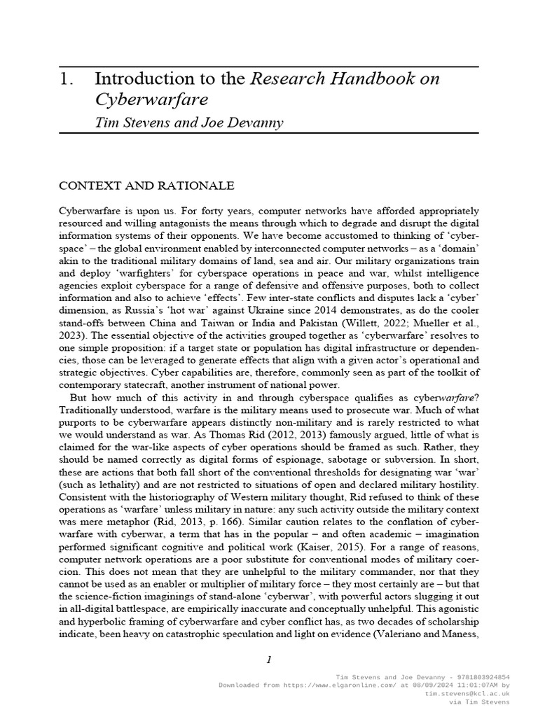 Research Handbook On Cyberwarfare | PDF | Cyberwarfare | Security