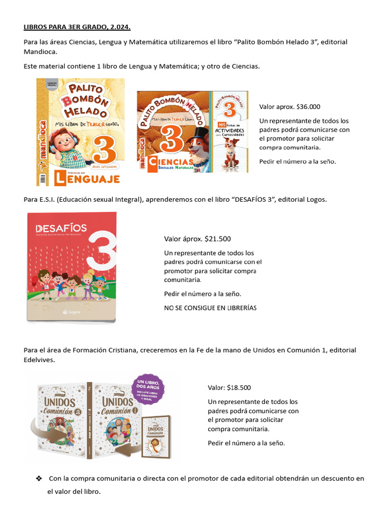 LIBROS PARA 3ER GRADO 2025 nota classroom.docx | PDF