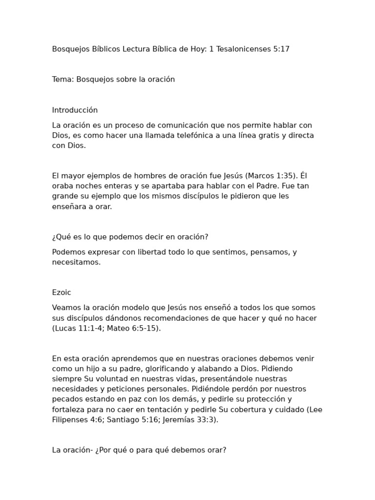 Bosquejos sobre la Oración en 1 Tesalonicenses | PDF | Oración | Jesús