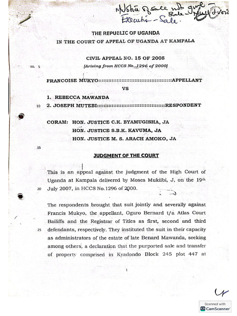 Francoise Mukyo V Rebecca Mawanda and An | PDF