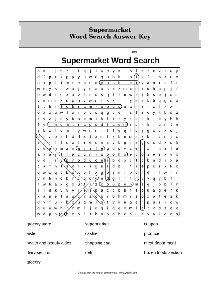 Supermarket Word Search Key | PDF | Grocery Store | Food Retailing