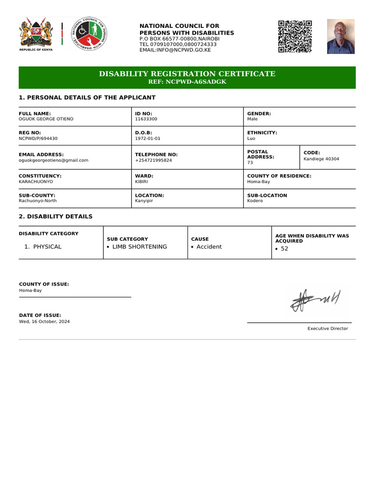 Disability Registration Certificate | PDF