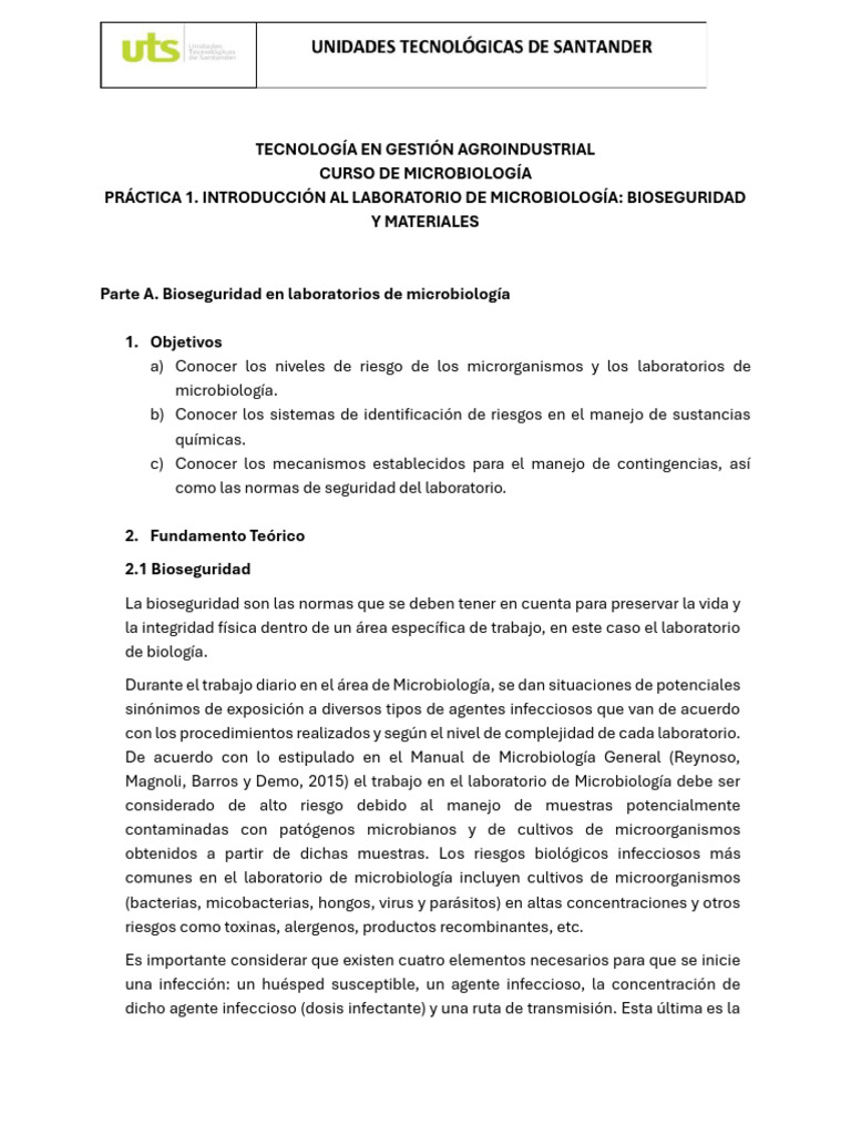 Practica 1. Introducción Al Laboratorio de Microbiología Bioseguridad y Materiales | PDF ...