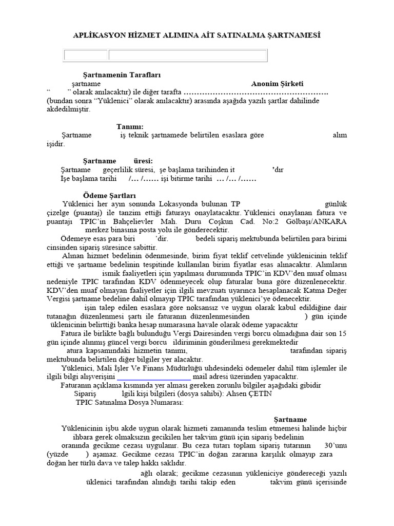 Hi̇zmet - Satinalma Sartname | PDF