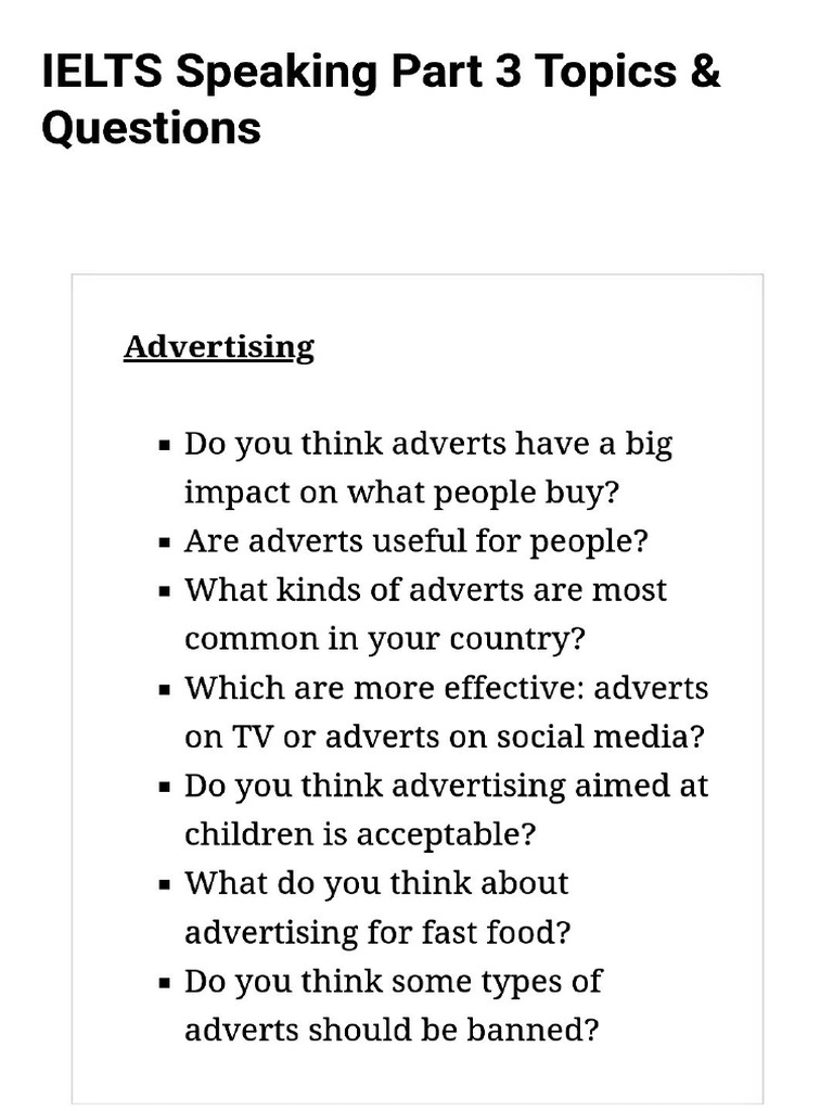 Ielts Speaking Part 3 | PDF