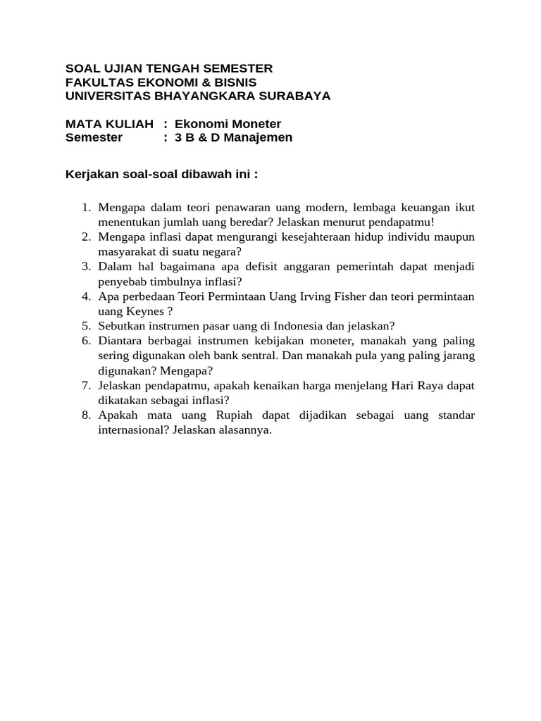 8bbad Soal Uts Moneter | PDF