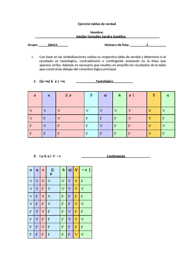 Ejercicio Tablas de Verdad PRACTICA EXITOSA UWU | PDF