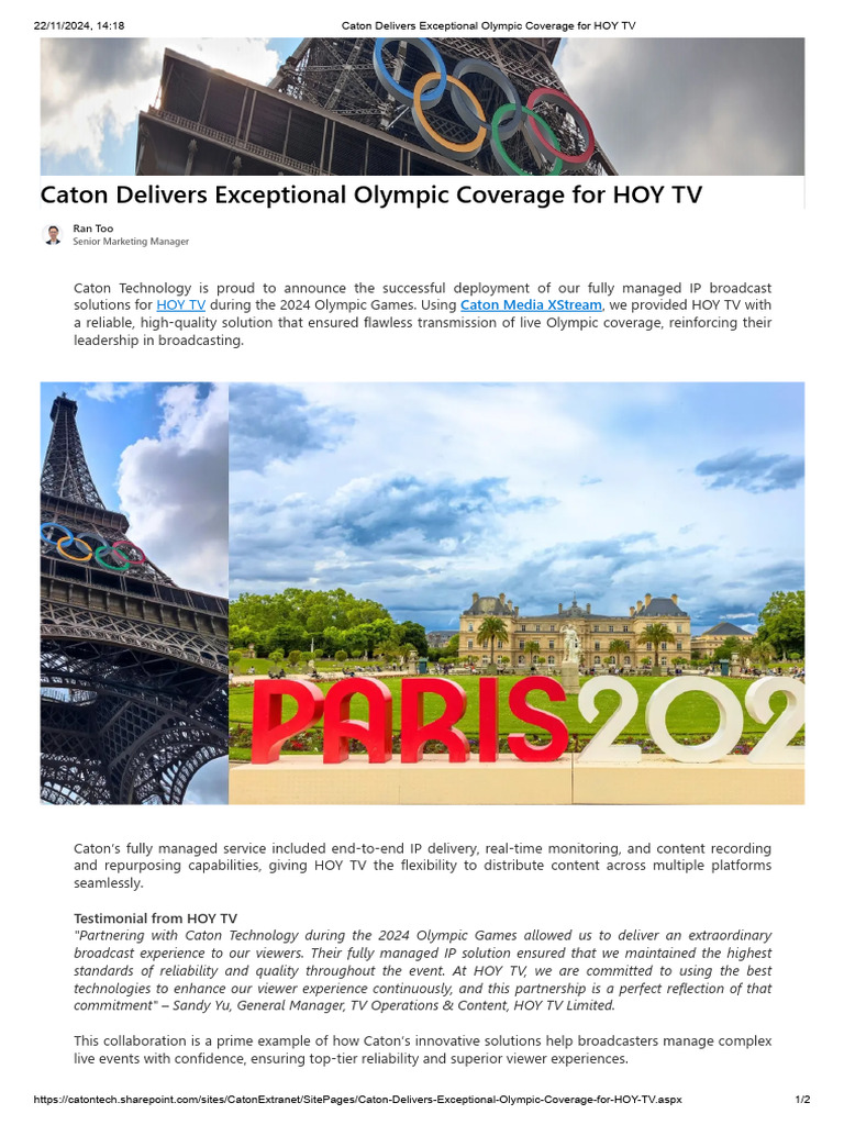 Caton Delivers Exceptional Olympic Coverage For HOY TV | PDF