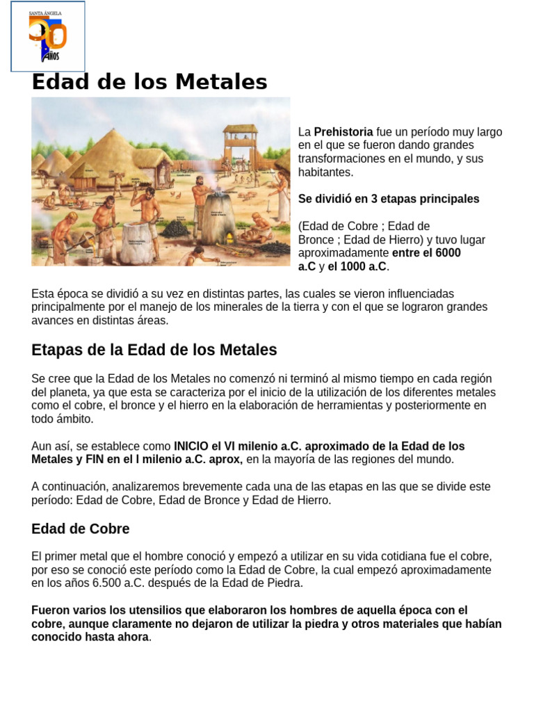 Edad de Los Metales PRIMERO | PDF | Bronce | Metalurgia