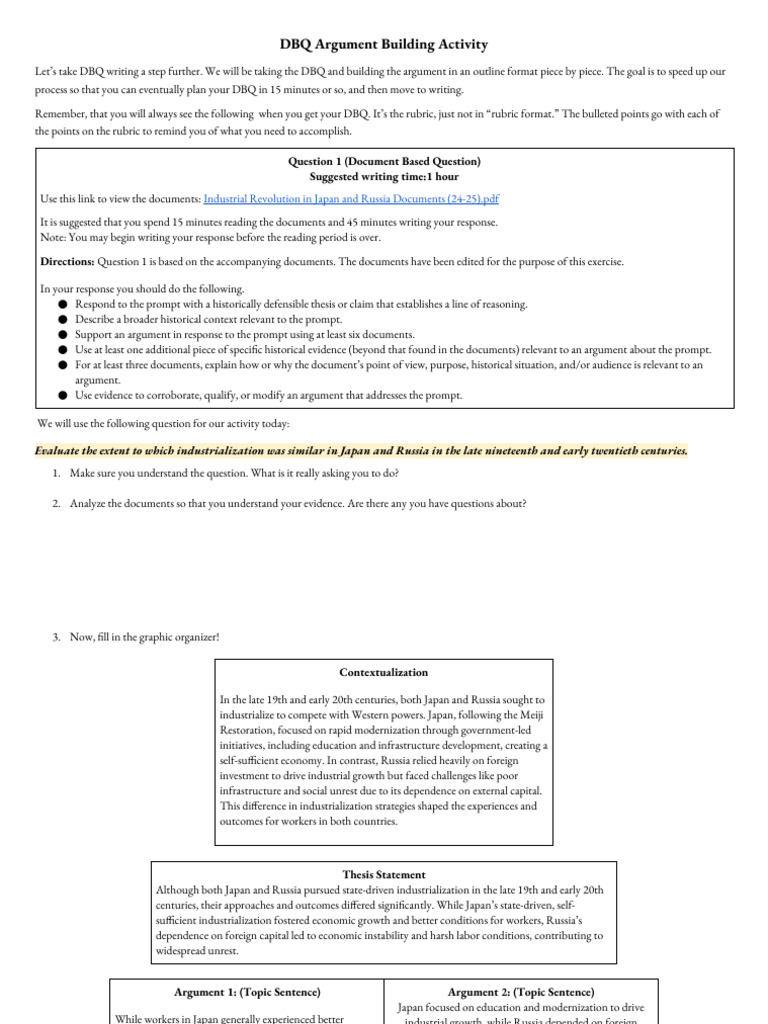 Copy of Industrial Revolution in Japan and Russia DBQ Argument Building ...