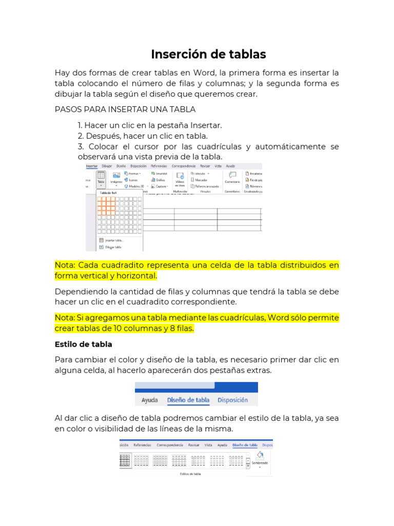 Inserción de Tablas en Word | PDF