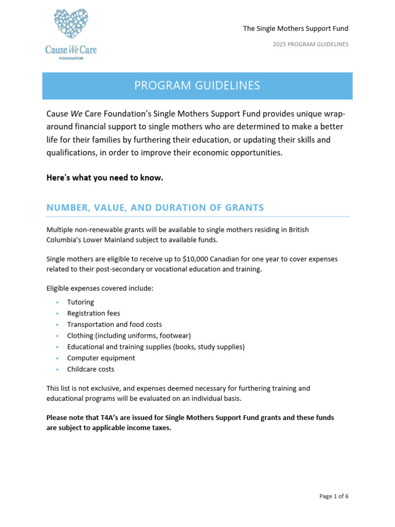 2025 Single Mothers Support Fund Guide | PDF | Vancouver | British Columbia