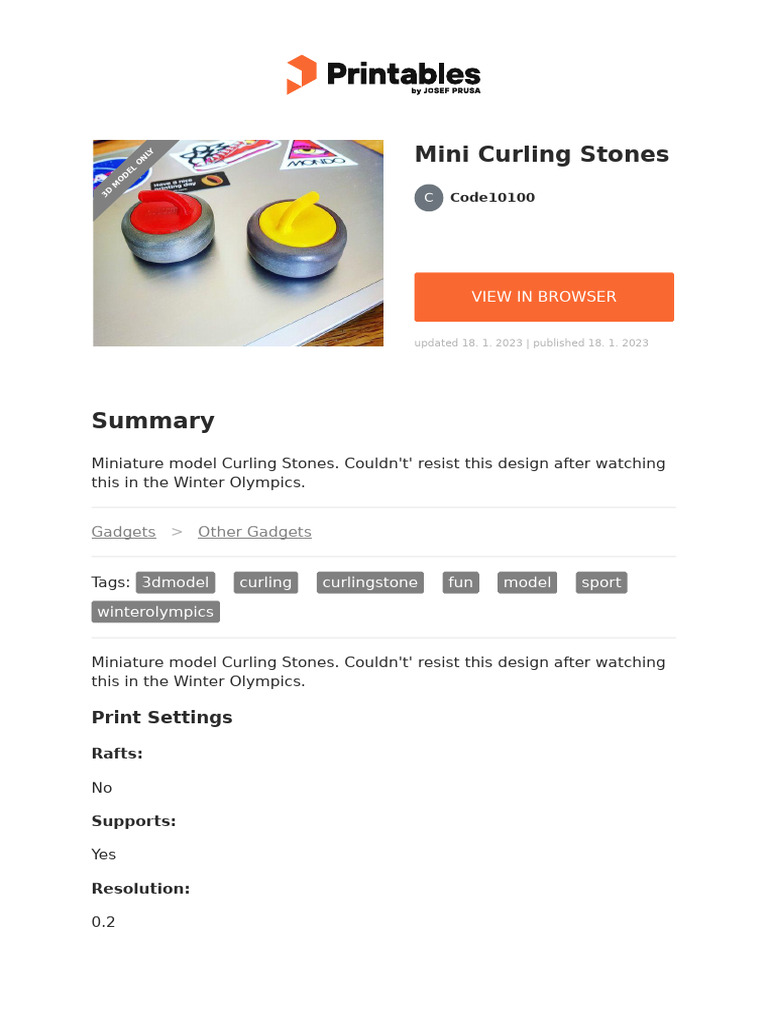 Mini 3D Printed Curling Stones | PDF