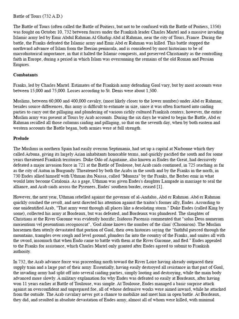 Significance of the Battle of Tours 732 | PDF | Al Andalus