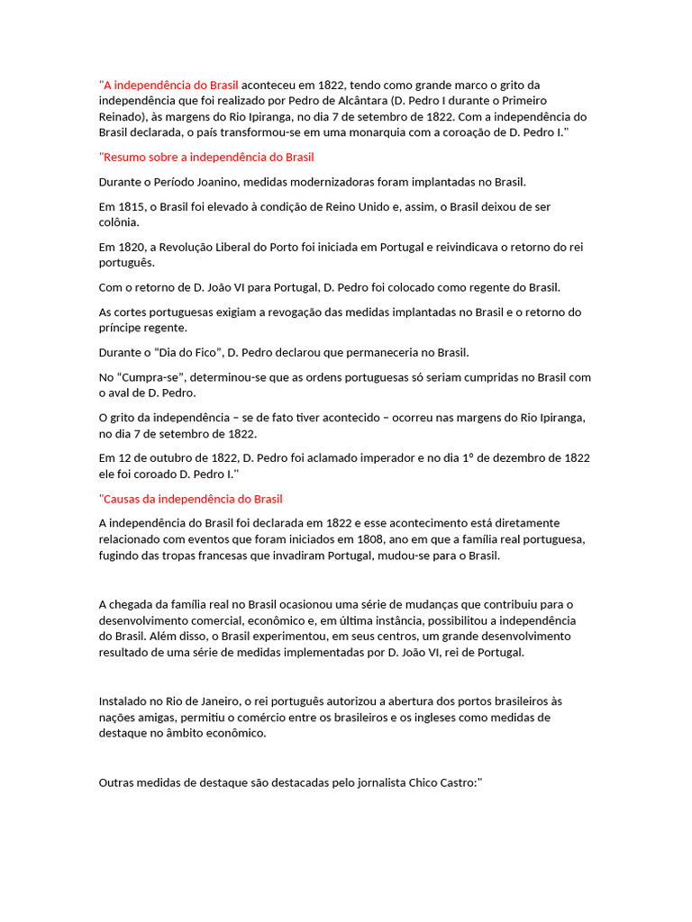 A independência do Brasil aconteceu em 1822 | PDF | Independência
