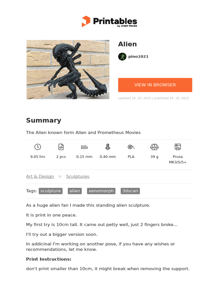 3D Printed Alien Sculpture Model | PDF