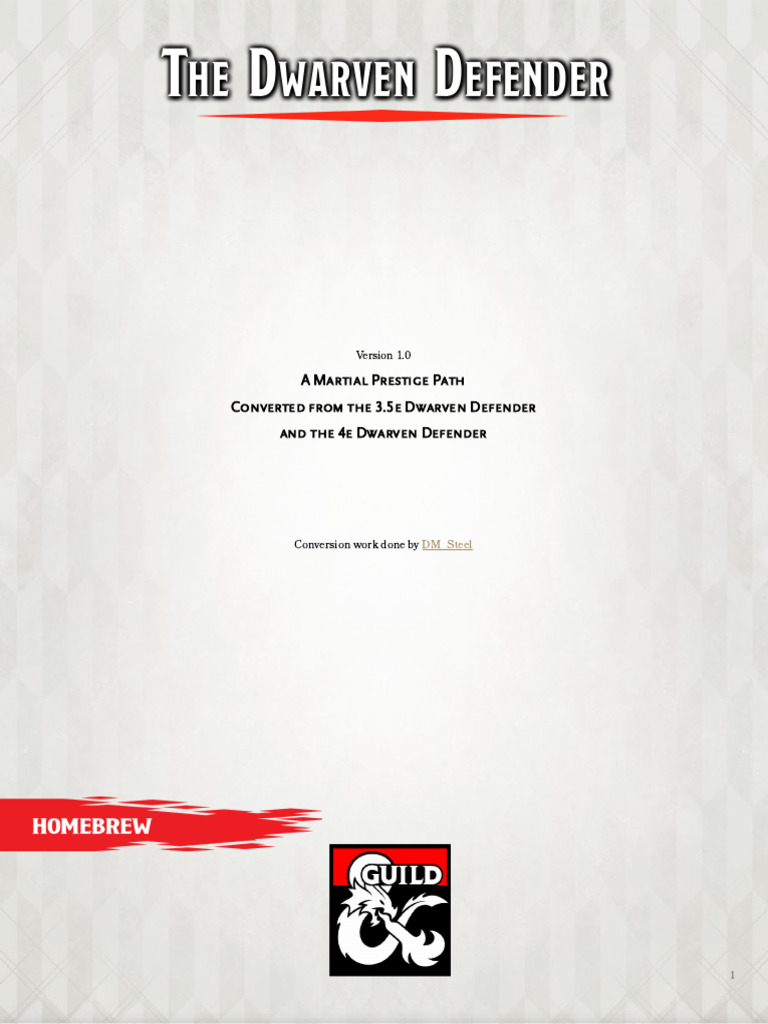 Prestige Path - The Dwarven Defender v1.0 | PDF | Dungeons & Dragons ...