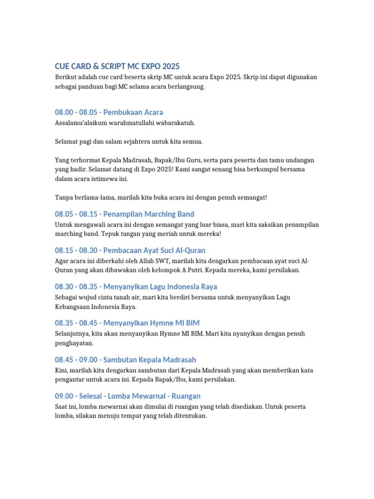 Cue Card Script MC Expo 2025 | PDF