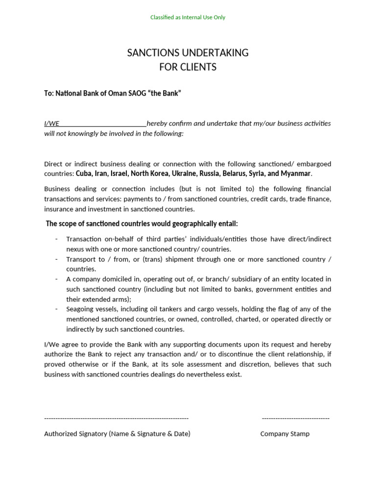 Sanctions Undertaking Format - V1.3 updated 7th Feb 2023 | PDF
