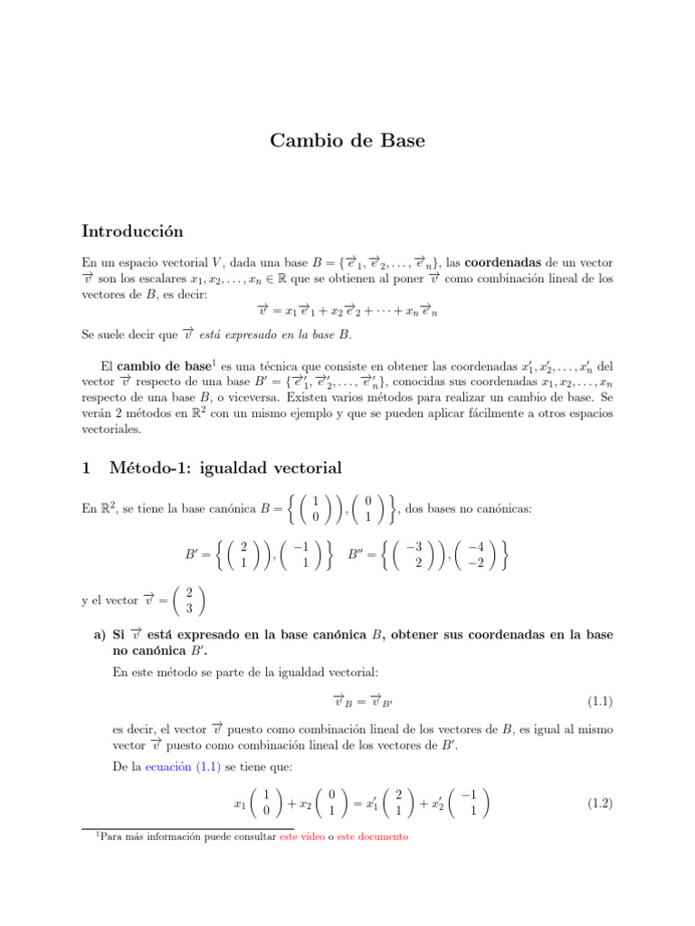Métodos de Cambio de Base en Espacios Vectoriales | PDF | Base (álgebra ...