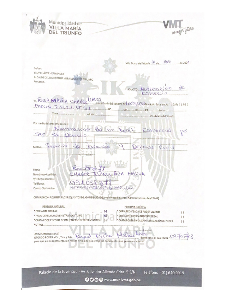 Municipalidad de VMT - Trámite de Numeración - Catastro | PDF